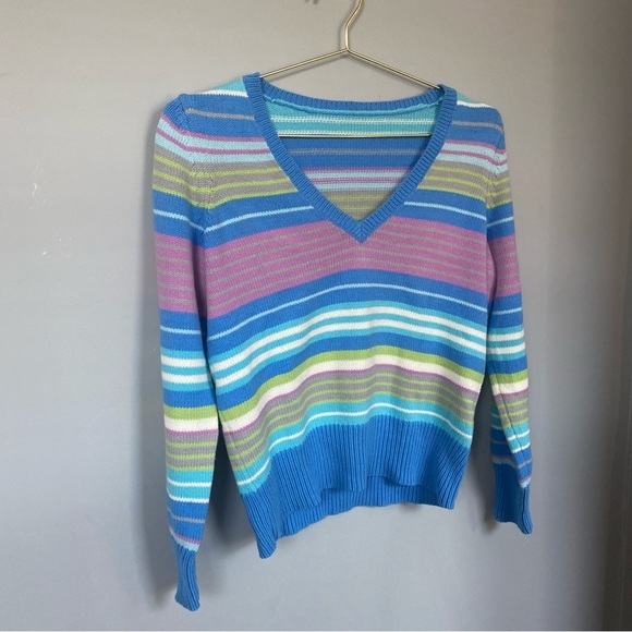 Sweaters | Vintage Early 200s Sweater Striped V Neck Cotton | Poshmark